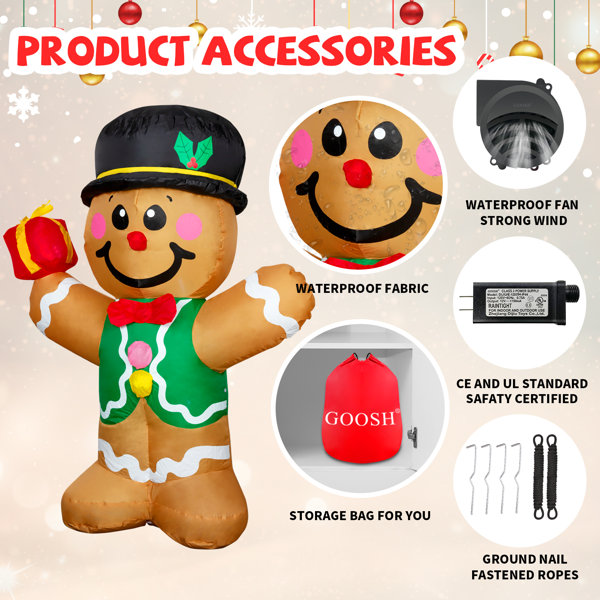 GOOSH Christmas Inflatable 5FT Inflatable Gingerbread Man Cute Christmas Inflatable Gingerbread ...